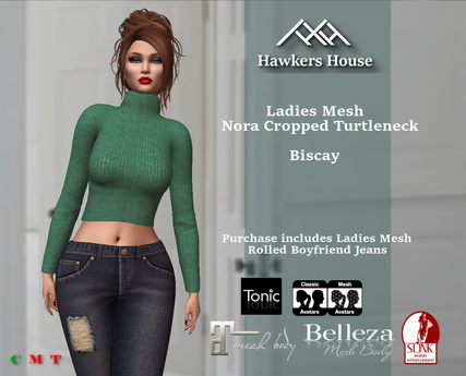 Second Life Marketplace - *HH* Ladies Mesh Nora Cropped Turtleneck Biscay
