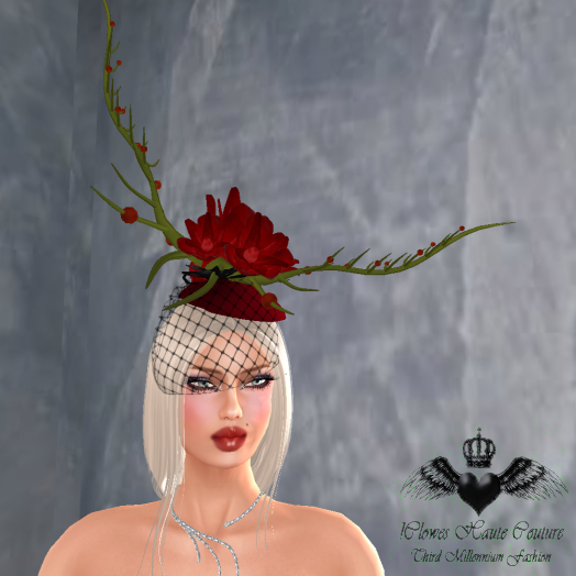 Second Life Marketplace - [!CLOWES] RED Rose Mesh Tulle Veil Hat Red
