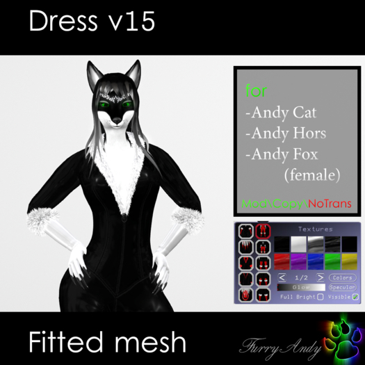 Second Life Marketplace - DEMO - Furry Andy - Dress v15 for Andy Cat/Horse/Fox