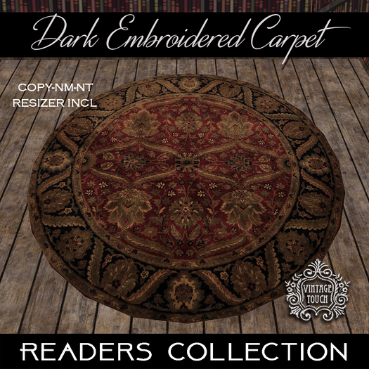 Second Life Marketplace - Vintage Touch Readers Dark Embroidered Rug Set