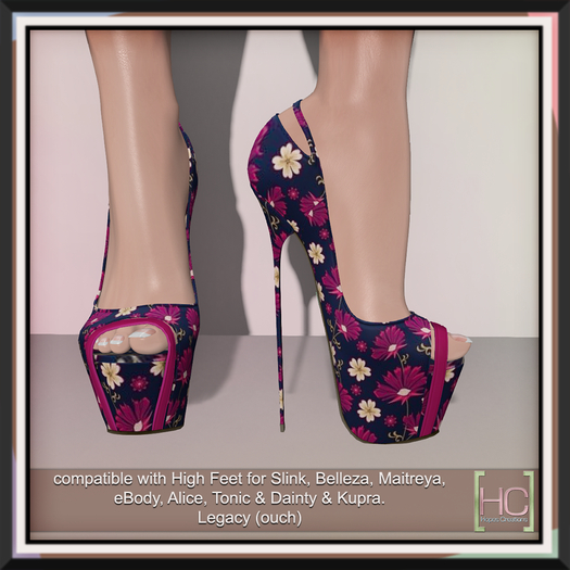 Second Life Marketplace - [HC] Mercy Floral Magenta Heels for Slink ...