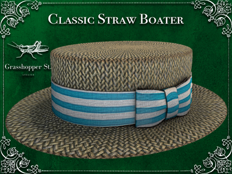 Second Life Marketplace - Grasshopper St Straw Boater - White Blue