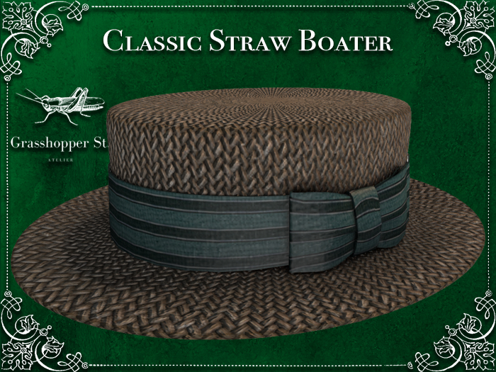 Second Life Marketplace - Grasshopper St Straw Boater - Blue Grey