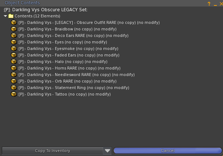 Second Life Marketplace - :[P]: Darkling Vys Obscure LEGACY Set