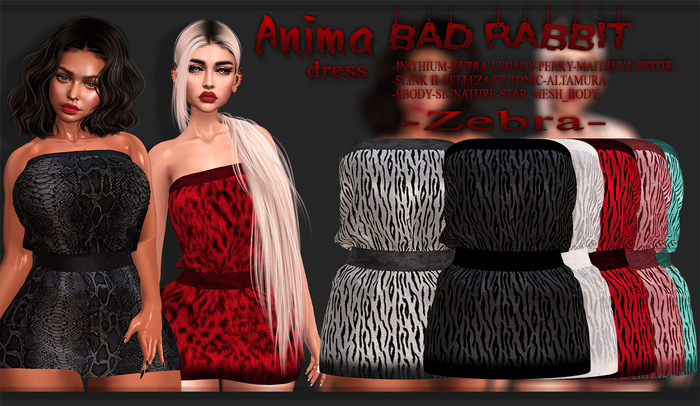 Second Life Marketplace - .:Bad Rabbit:. Anima Dress PACK Zebra