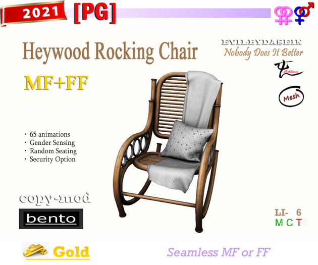 Second Life Marketplace - [PG] A+ Heywood Rocking Chair - MF+FF