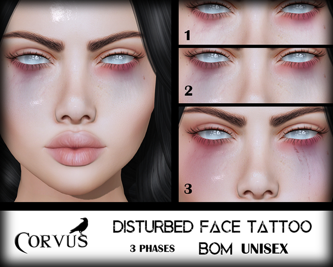 Second Life Marketplace - Corvus : Disturbed Face Tattoo Bom Unisex
