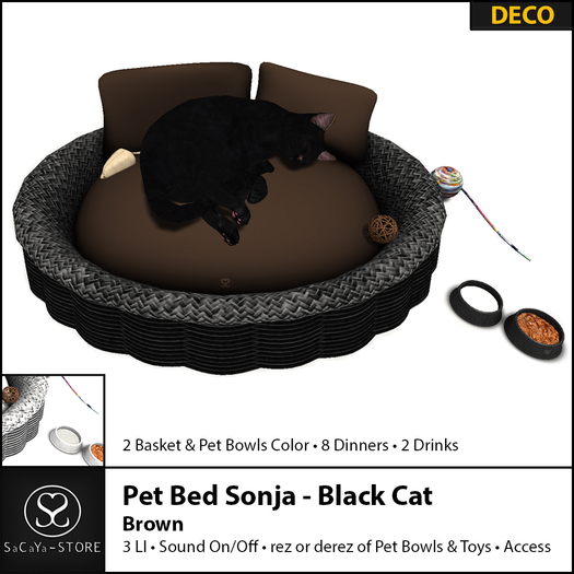 Second Life Marketplace - SaCaYa - Pet Bed Sonja - Black Cat - Brown