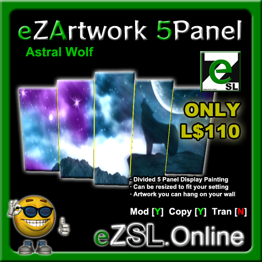 Second Life Marketplace - ezSL Artwork 5Panel Astral Wolf
