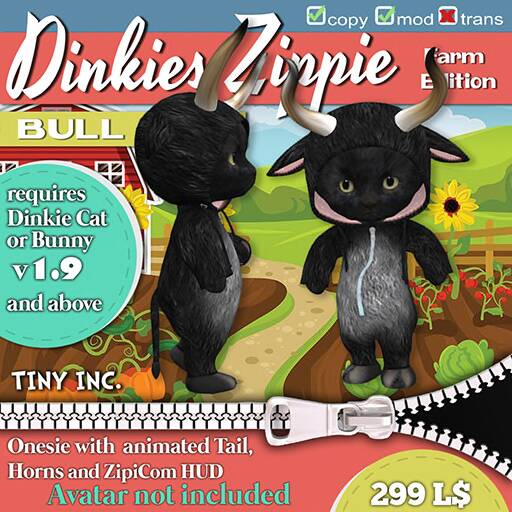 Second Life Marketplace - TINY INC. DINKIES ZIPPIE - Farm Edition - BULL