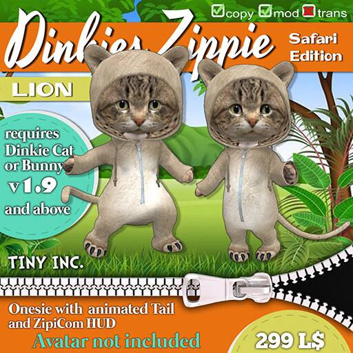 Second Life Marketplace - TINY INC. DINKIES ZIPPIE - Safari Edition - LION