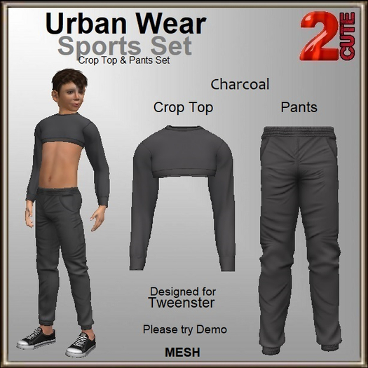 Second Life Marketplace - Urban Wear Sport Set [2cute] Charcoal