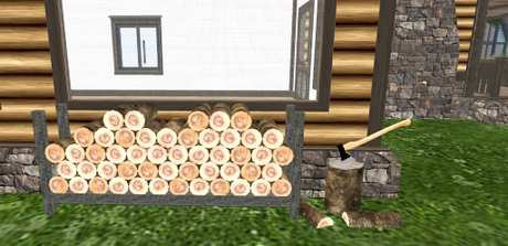 Second Life Marketplace - B&D WOLF IRON LOG CRIB & WOOD CRIB LOG PILE w/AXE