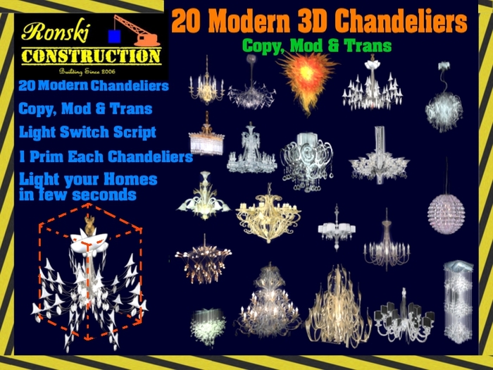 Second Life Marketplace - 1 Prim Modern Chandeliers lamp Full Perm pack ...