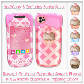 Second Life Marketplace - [: Kawaii Couture :] Cupcake Smart Phone - Pink