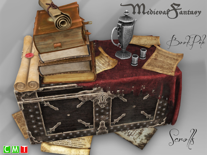 Second Life Marketplace - [MF] Medieval Books And Scrolls Red Draped ...