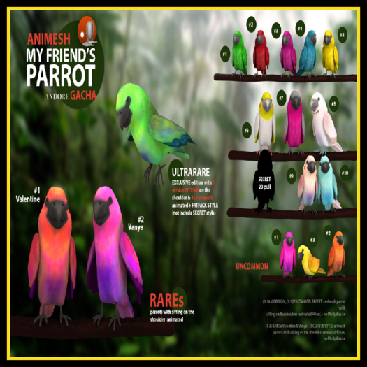 Second Life Marketplace - :ANDORE: - gacha - #1 my friend's a parrot ...
