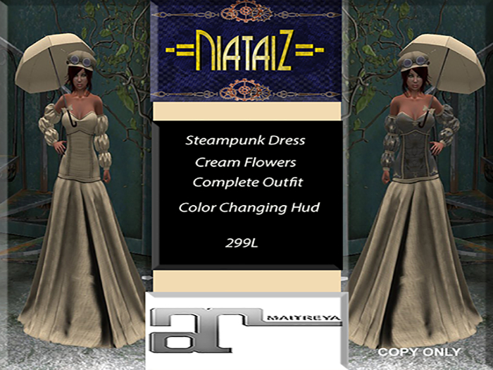 Second Life Marketplace - Steampunk Dress Cream Flowers ~ Maitreya
