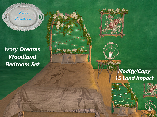 Second Life Marketplace - Ivory Dreams Woodland Bedroom Set - Boxed