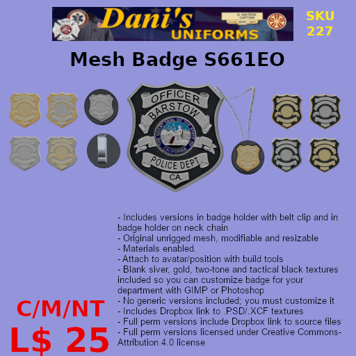 Second Life Marketplace - Mesh Badge S661EO