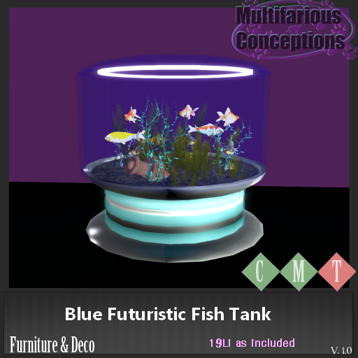 Second Life Marketplace - [MC] Blue Futuristic Fish Tank (wear to unpack)