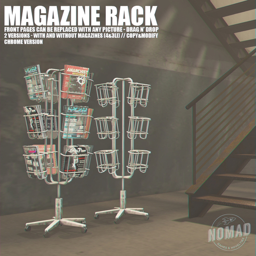 Second Life Marketplace - NOMAD // MAGAZINE RACK // CHROME