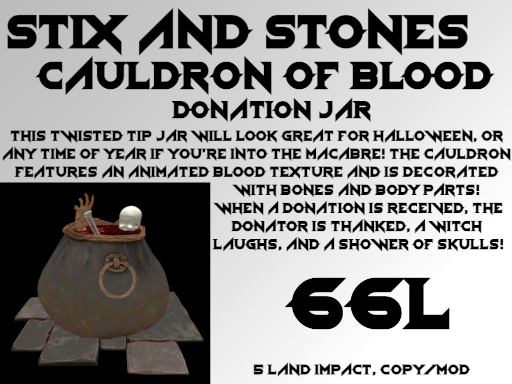 Second Life Marketplace - ~S&S~ Cauldron Of Blood Donation Jar