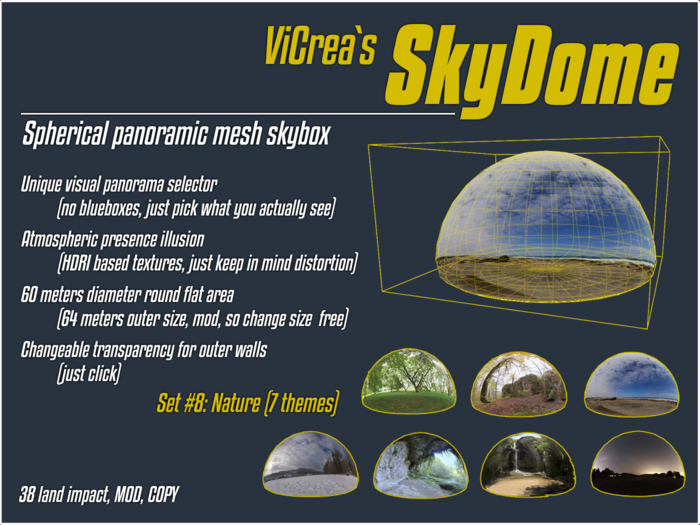 Second Life Marketplace - ViCrea`s Panoramic SkyDome 1.08 Set #8 Nature (7 themes)