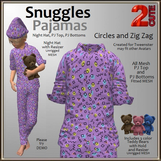 Second Life Marketplace - Snuggles Pajamas [2cute] Circles and Zig Zag
