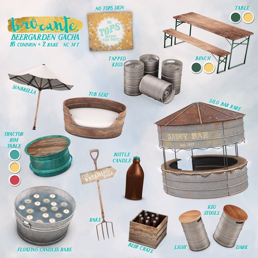 Second Life Marketplace - brocante. beergarden gacha / table green