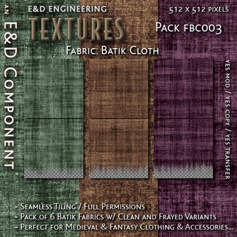 Second Life Marketplace - [FBC003] 6 Batik Cloth Textures Medieval ...