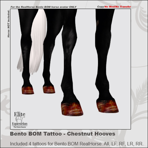 Second Life Marketplace - *E* Hoof Tattoo Chestnut BOM RealHorse [Boxed]