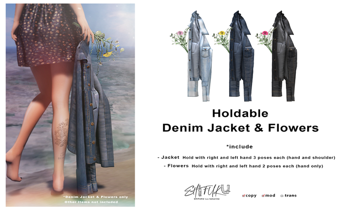 Second Life Marketplace - [SHIFUKU] Holdable DenimJacket & Flowers (LIGHT)