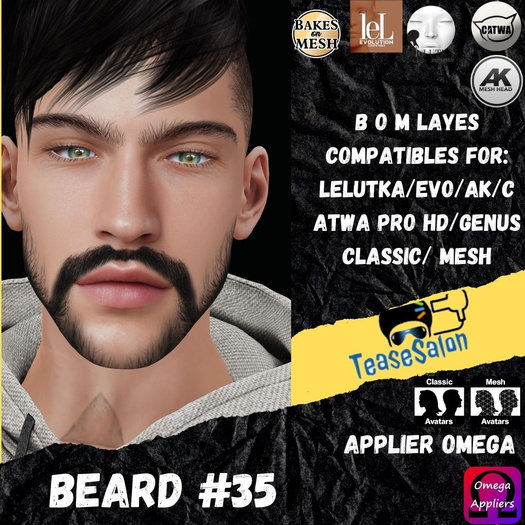 Second Life Marketplace - #TS# Beard #35 BOM - Lel Evo/Catwa HD Pro/AK ...