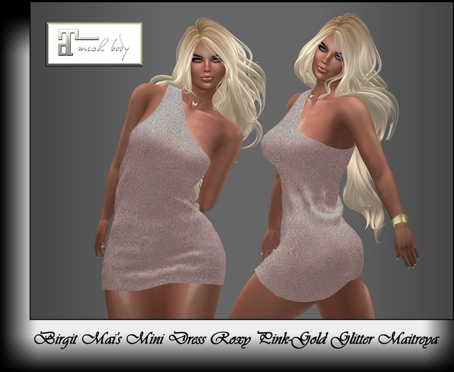 Second Life Marketplace - Birgit Mai's Mini Dress Roxy Pink - Gold Glitter MAITREYA