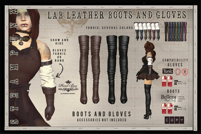Second Life Marketplace - PIXEL BOX - Steampunk Leather Lab Boots and ...