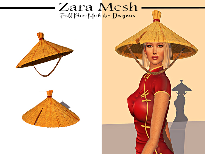 Second Life Marketplace - Zara Mesh - Clothes - Asian Hat - FULL PERM MESH