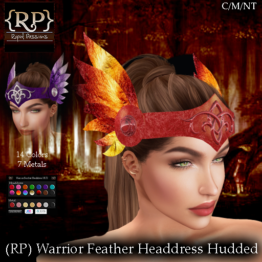 Second Life Marketplace - (RP) Warrior Feather Head Dress Hudded
