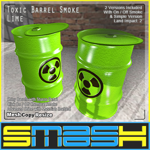 Second Life Marketplace - SMASH - Toxic Barrel Smoke (Version: Lime)
