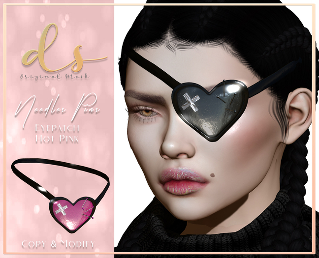 Second Life Marketplace - Dark Secrets - Needles & Pins Eyepatch Hot Pink