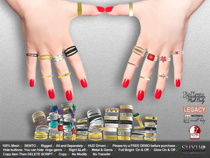 Second Life Marketplace - Rings Bento Rigged Belleza Legacy Maitreya ...