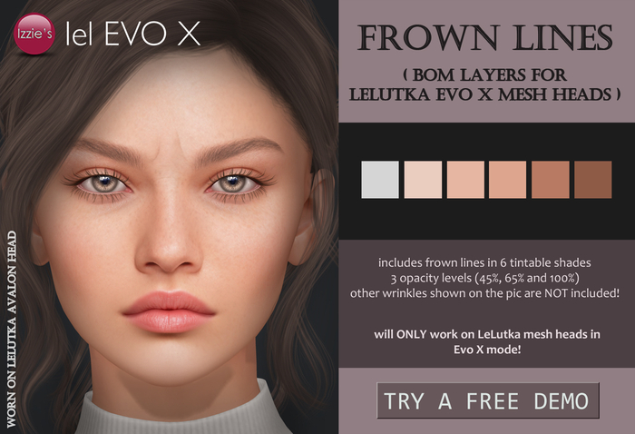 Second Life Marketplace - Izzie's - DEMO Frown Lines (LeLutka Evo X)