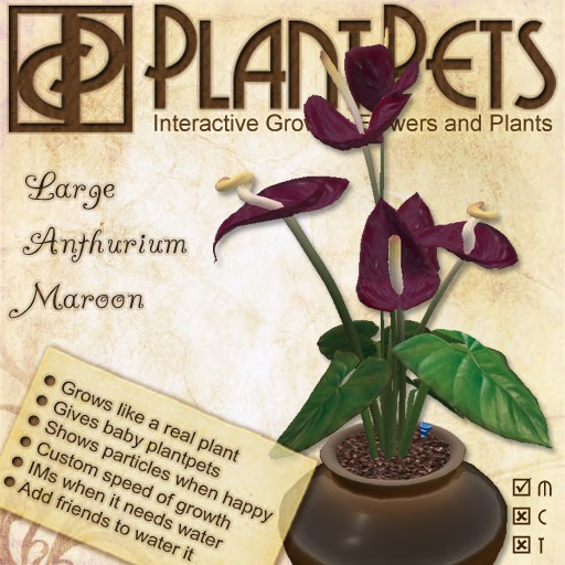 Second Life Marketplace - PlantPet Seed [Large Anthurium *Maroon*]