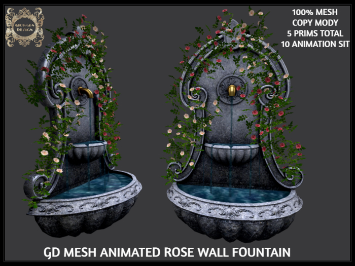 Second Life Marketplace - GD MESH ANIMATED ROSE WALL FOUNTAIN