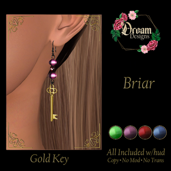 Second Life Marketplace - **DD** Briar Gold Key Earrings Delivery (ADD ME
