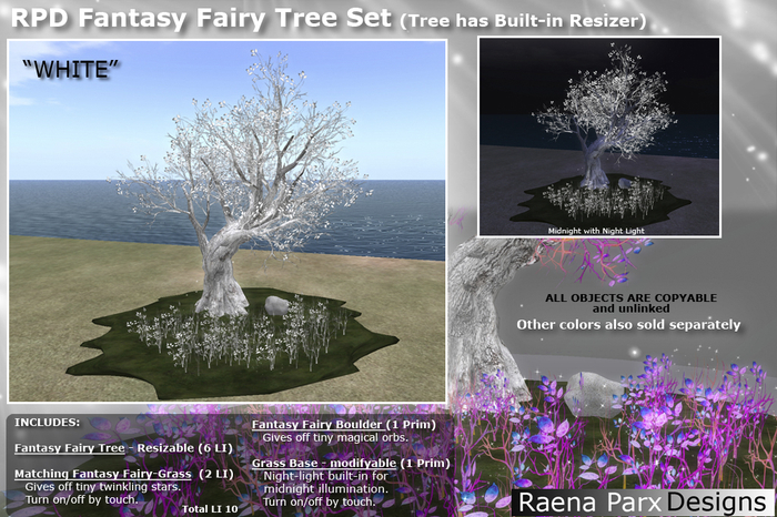 Second Life Marketplace - FANTASY FAIRY TREE SET "White", Tree, Flower ...