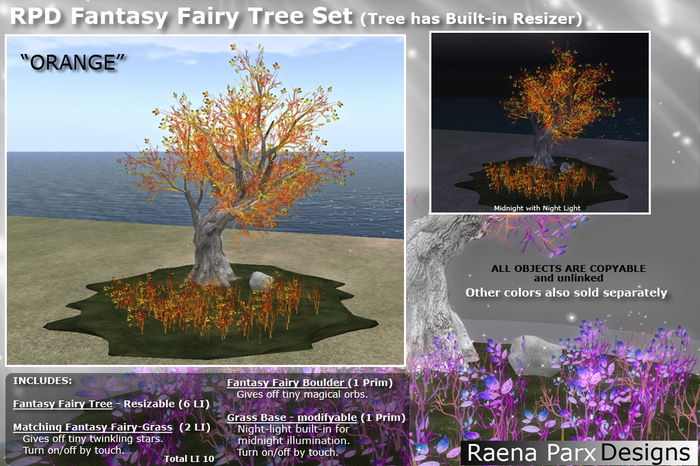 Second Life Marketplace - FANTASY FAIRY TREE SET "Orange", Tree, Flower ...