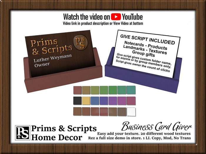 Second Life Marketplace - Prims & Scripts - Business Card Giver