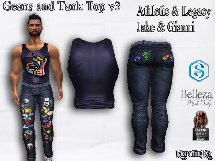 Second Life Marketplace - Geans and Tank Top v3 (Athletic&Legacy,Gianni ...