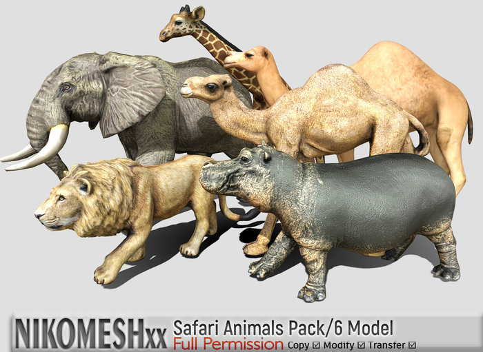 Second Life Marketplace - ::NIKOMESH::Full Permission Safari Animals Pack